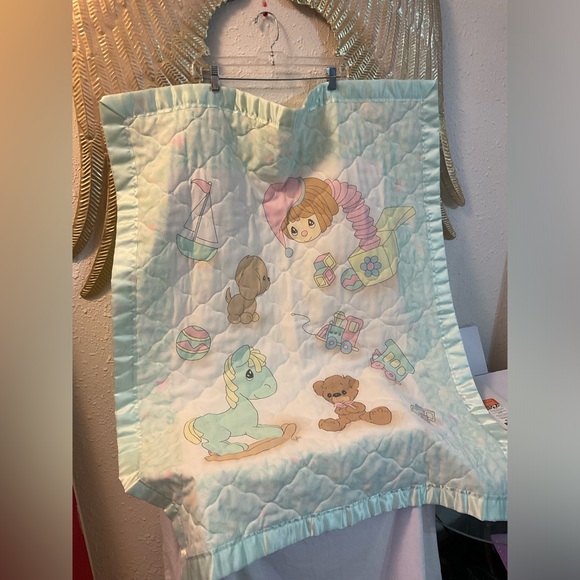 Vintage | Accessories | Vintage Precious Moments Baby Blanket Satin ...